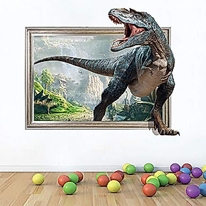 BOSUE SLLXG 3D Dinosaur World Wall Decals Kids Wall Stickers Peel＆Stick Tyranosaurus Home Decor Dinosaur Break Through The Wall Art Murals for Kids Teen Nursery Bedroom Living Room Bathroom Decor