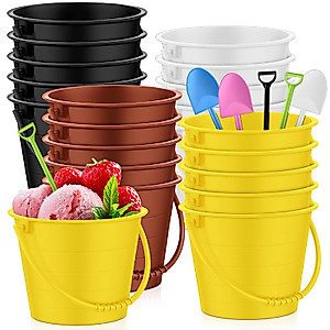 40 Pcs Bucket Cake Cups and Mini Shovel Spoons Set, Plastic Dessert Cups Summer Beach Themed Cupcake Bucket Colorful Ice Cream Yogurt Containers Holder with Scoops for Pudding Mousse DIY Baking