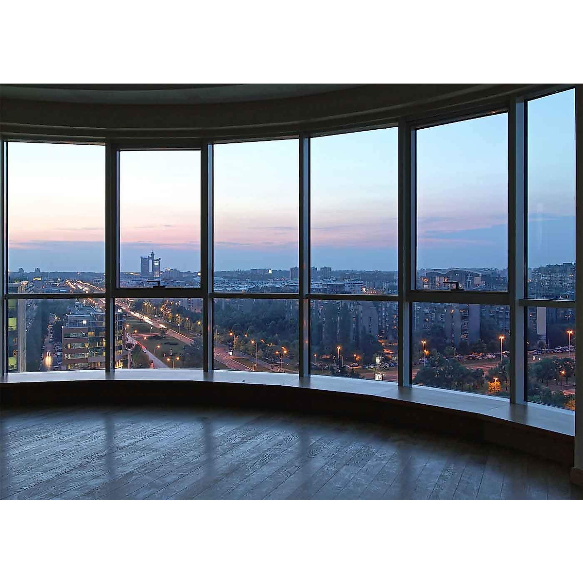 EOA 7(W) x5(H) FT Window City View Business Backdrop Office Wooden Floor Background Portrait Meeting Urban Backdrop Banner Studio Props