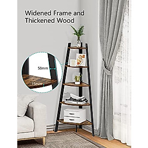 MiTechPro 63" Tall Corner Shelf, 5 Tier Industrial Corner Bookshelf Bookcase Rustic Corner Ladder Shelf Plant Stand for Living Room, Kitchen, Home Offie