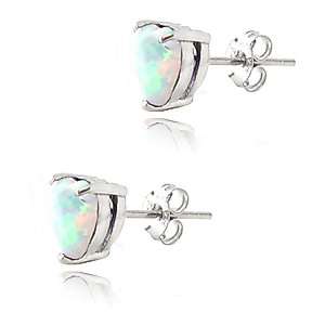 Sterling Silver Created White Opal Heart Stud Earrings, 7mm