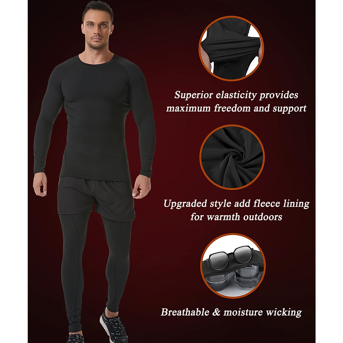SILKWORLD Men's Thermal Long Sleeve Compression Shirts Athletic Cold Weather Base Layer,B1_3pack_Black#3,Large