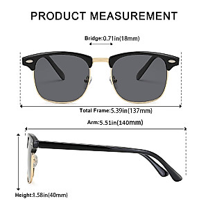 aisswzber Retro Semi Rimless Sunglasses Half Frame UV400 Glasses 3016s-blacknew