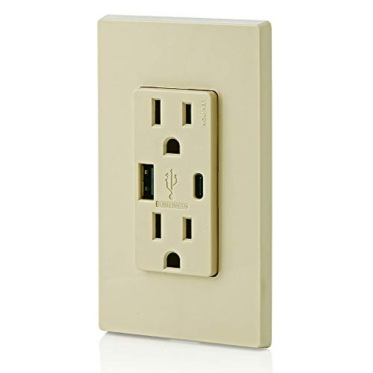 Leviton T5633-I 15-Amp Type A & Type-C USB Charger/Tamper Resistant Outlet, Not for Laptops, Ivory