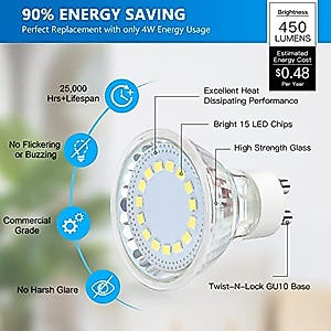 Maylaywood GU10 LED Light Bulbs, 50 Watt Halogen Equivalent, Daylight White 5000K, 450 Lumens, Non-Dimmable, 4W LED Bulb Replacement for Recessed Track Lighting, 120 Degree Flood Beam, 5-Pack