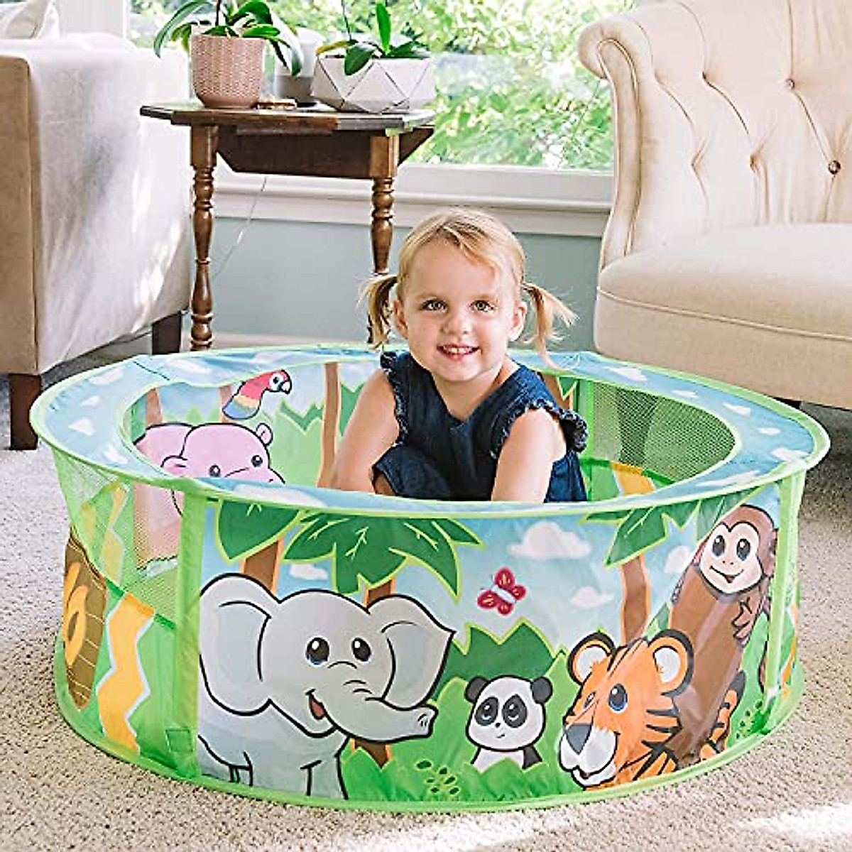 Sunny Days Entertainment Zoo Adventure Ball Pit with Play Balls – Indoor Pop Up Play Tent for Toddlers and Kids | Colorful Balls Included | Amazon Exclusive