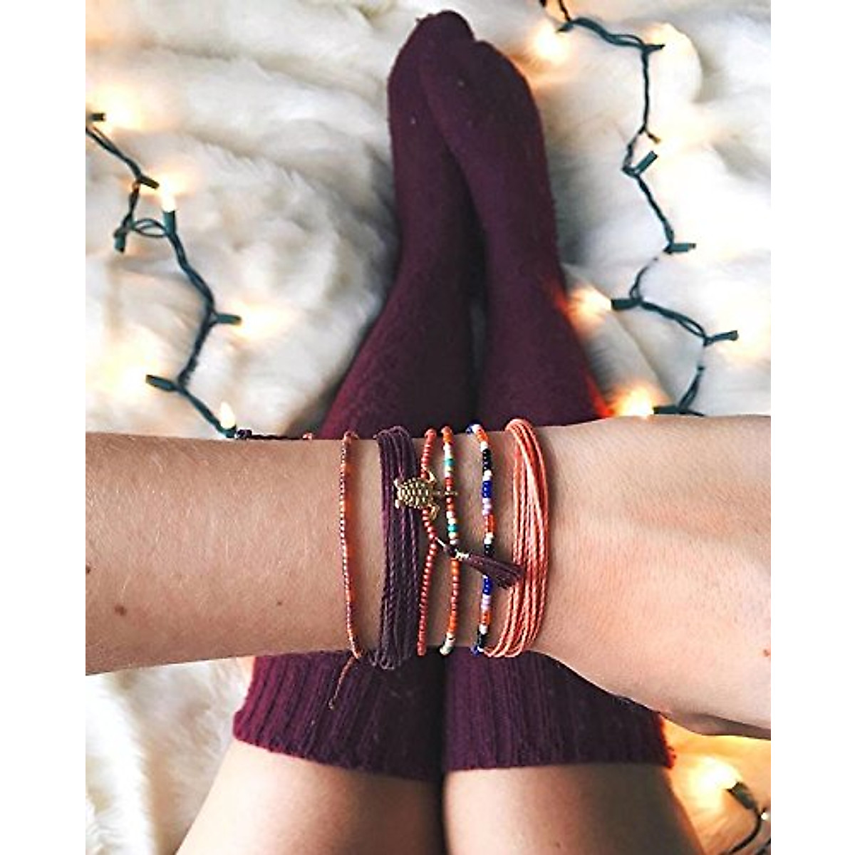 Pura Vida Solid Coral Bracelet - Handcrafted with Iron-Coated Copper Charm - Wax-Coated, 100% Waterproof