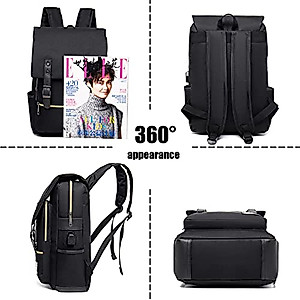 YODALA Vintage Laptop Backpack for women men, Elegant Water Resistant College Book Bag with USB Charging Port,Slim Travel Casual Daypack Fits up to 15.6Inch Laptop in ALL Black