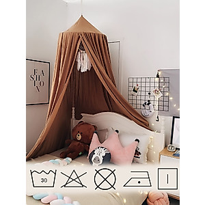 Crib Bed Canopy for Kids Girls, Round Dome Netting Mosquito Net Canopy Bed Curtain for Play Room Baby Bed Indoor Outdoor Princess Castle Hanging House Decoration (Coffee)