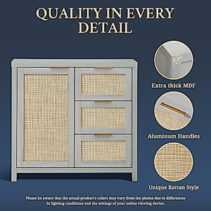 OAKHAM HOME Hampstead 3 Drawer Storage Cabinet Accent Storage Cabinet with Rattan Drawers, Buffet Kitchen Cabinet Sideboard Buffet with Adjustable Interior Shelves for Living Room, Hallway, Pale Oak