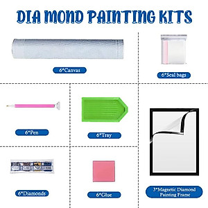 ZuoAnLF 6 Pack Diamond Painting Kits with 3 Magnetic Black Frames, Diamond Art Kit for Beginners DIY Full Drill Gem Art, Magnetic Diamond Painting Frames 30x40cm/12 x 16 Inch