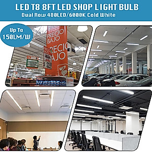 8FT LED Shop Light Fixture - 150W 19000LM, 5000K-5700K Daylight, 96'' T8 Integrated V Shape Fluorescent Tube Lights, High Output Bulbs for Garage Warehouse Workshop,Linkable Plug and Play (Pack-10pcs)