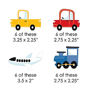 Big Dot of Happiness Cars, Trains, and Airplanes - Paper Straw Decor - Transportation Birthday Party Striped Decorative Straws - Set of 24