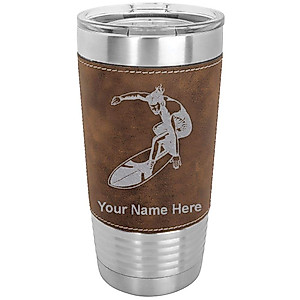 LaserGram 20oz Vacuum Insulated Tumbler Mug, Surfer Man, Personalized Engraving Included (Faux Leather, Rustic)