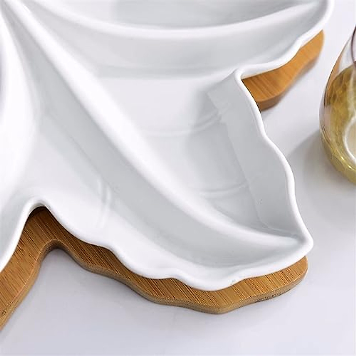 Snack Bowls Porcelain Divided Appetizer Tray Reusable 4 Sections Candy Snack Salad Dessert Dried Fruit Nut Plate White Dinnerware (Color : A, Size : Large)