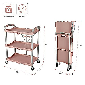 Olympia Tools 91-210 Pack-N-Roll 150 lbs Folding Collapsible Service Cart, Rose/Grey