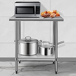 TUSY Stainless Steel Table for Prep & Work, 24 x 30 Inches NSF Commercial Worktable with Stainless Steel Undershelf and Legs for Restaurant, Home and Hotel