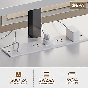 Rolanstar Computer Desk 59" with File Drawer, Gaming Desk with LED Light & Power Outlets, Home Office Desk with File Cabinet & Storage Shelves, with Monitor Stand & Keyboard Tray, White