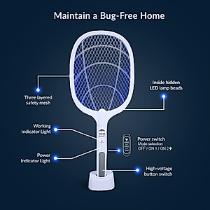 WBM SMART 2 in 1 Electric Bug Zapper, Mosquitoes Trap Lamp & Racket, USB Rechargeable Electric Fly Swatter for Home and Outdoor Powerful Grid 3-Layer Safety Mesh Safe to Touch