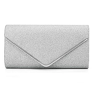 Yuanlar Sparkling Envelope Clutches Evening Bags Glitter Wedding Party Purse Tote Bag Wallet (Silver)