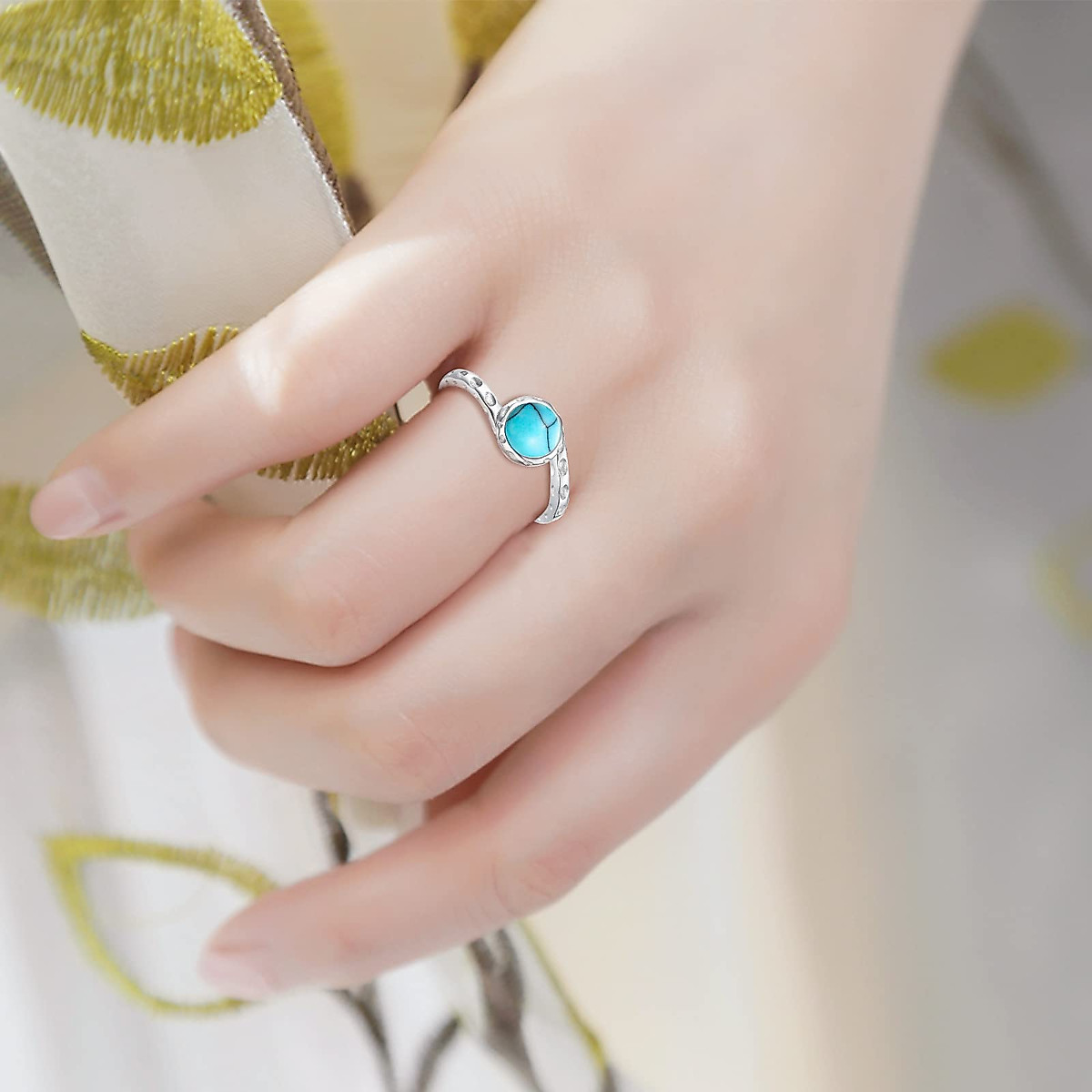 CUOKA MIRACLE Turquoise Ring for Women 925 Sterling Silver Synthetic Turquoise Ring Open Ring Adjustable Ring Gift for Women