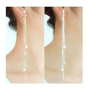 XINSHUN Women's Linear Long Tassels Diamante Rhinestone Dangle Party Eardrop Earrings Silver One Size