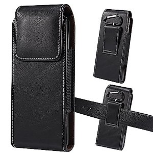 INGIDO for Samsung Galaxy Z Fold 5/4/3/2 Phone Pouch Holster Belt Case, Genuine Leather Phone Cover Magnetic Cover Belt Clip Pouch for Galaxy Z Fold 5, Z Fold 4, Z Fold 3/2 (Black)