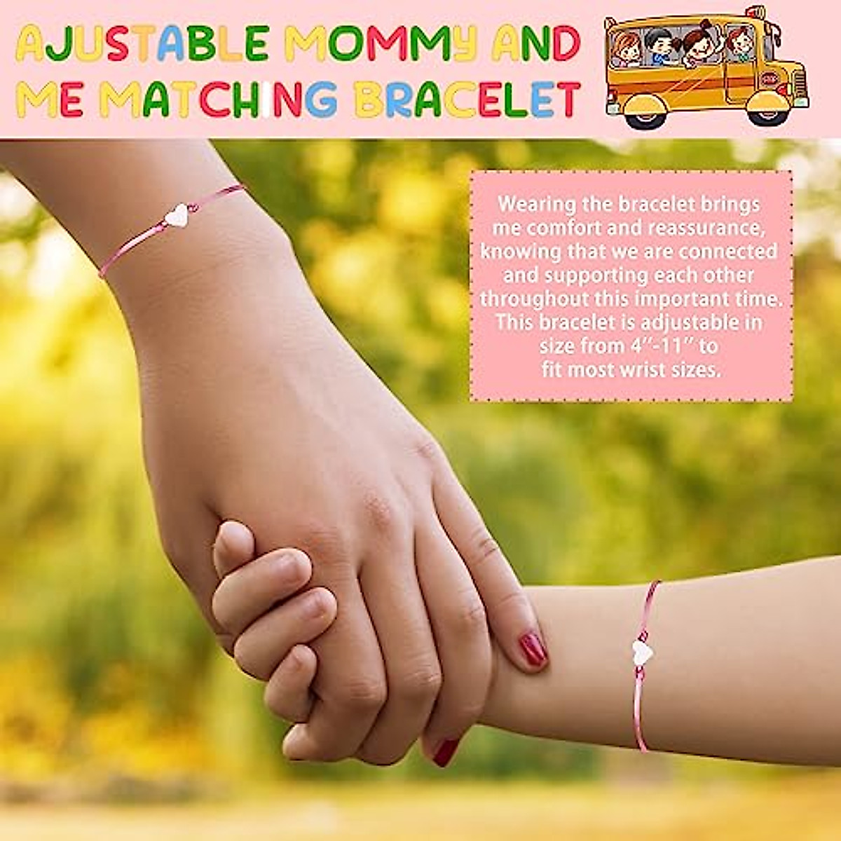 Back To School Gifts, First Day Of School Bracelet, Back To School Gifts For Kids 1/2/3/4 Grade, Mommy And Me Bracelets Gift, First Day Of Kindergarten, Kindergarten Bracelet Mommy And Me( Pink Heart)