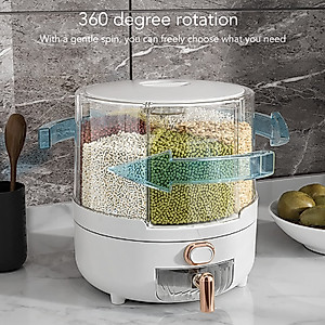 Rice Grain Storage Container, 360 Rotating Grain Storage, Clear Food Dispenser with Drainage Cup, Large Capacity Dry Food Storage Bin, Cereal Dispenser with Measuring Cylinder for Kitchen(Small Size)