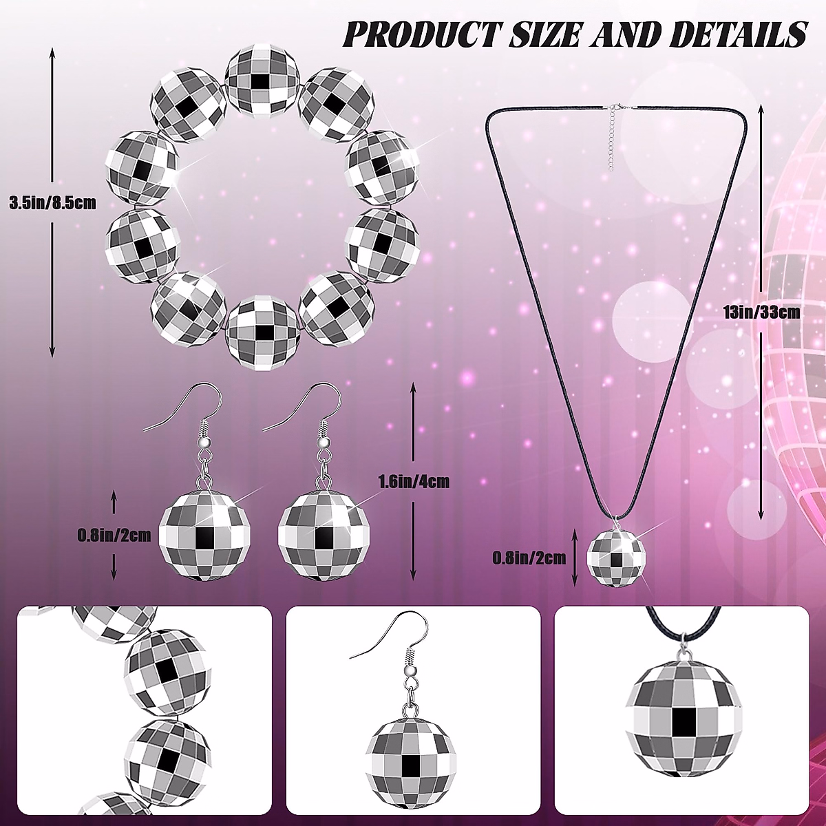 Dreamtop 70s Disco Accessories Women, 70s Disco Costume Set Disco Ball Earrings Bracelet Necklace Sunglasses Sequin Scarf Disco Ball Accessories