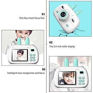 SOLUSTRE Kids Toys Rabbit Shaped Kid Camera 1080P Children Digital Camera 2.4 inch Screen Dual Lens Video Recorder Gift for Kids Green Toddler Toys