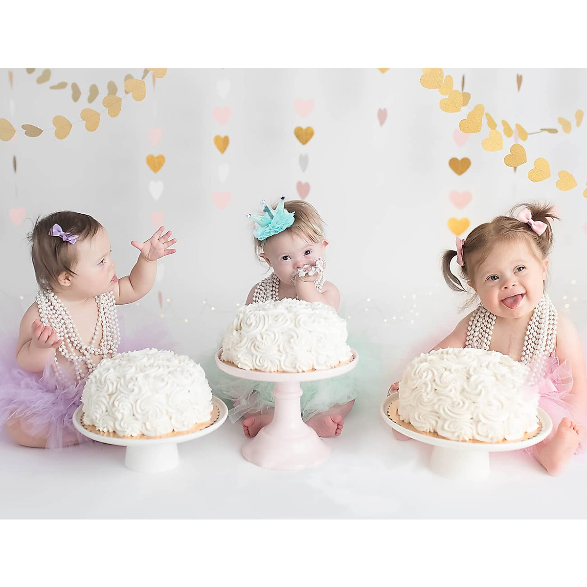 LINLULU 1st Birthday Crown Headband for Baby Girls - Elastic Pink Glitter Mini Crown, Princess Crown Headband, Tulle Bow Crown Baby Headband, Cake Smash Photo Prop (pink baby headband)