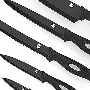 Vremi 10 Piece Black Knife Set - 5 Kitchen Knives with 5 Knife Sheath Covers - Chef Knife Sets with Carving Serrated Utility Chef's and Paring Knives - Magnetic Knife Set with Matching Black Case