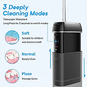 Water Flosser for Teeth, Enpuly Mini Portable Rechargeable Dental Oral Flossing Irrigator for Braces with 5 Jet Tips, 3 Modes & IPX8 Waterproof, for Travel & Home (Black)