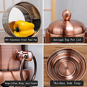 2 Pack Shabu Shabu Copper Hot Pot Stove Mini Hotpot Pan Stainless Steel Chafing Dishes Alcohol Pot Cooker Single Home Kitchen Cookware, Not Incluede Fuel(Red Copper)