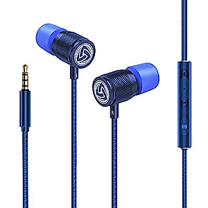 LUDOS Ultra Wired Earbuds in-Ear Headphones, 5 Years Warranty, Earphones with Microphone, Noise Isolating Ear Buds, Memory Foam for iPhone, Samsung, School Students, Kids, Women, Small Ears - Blue