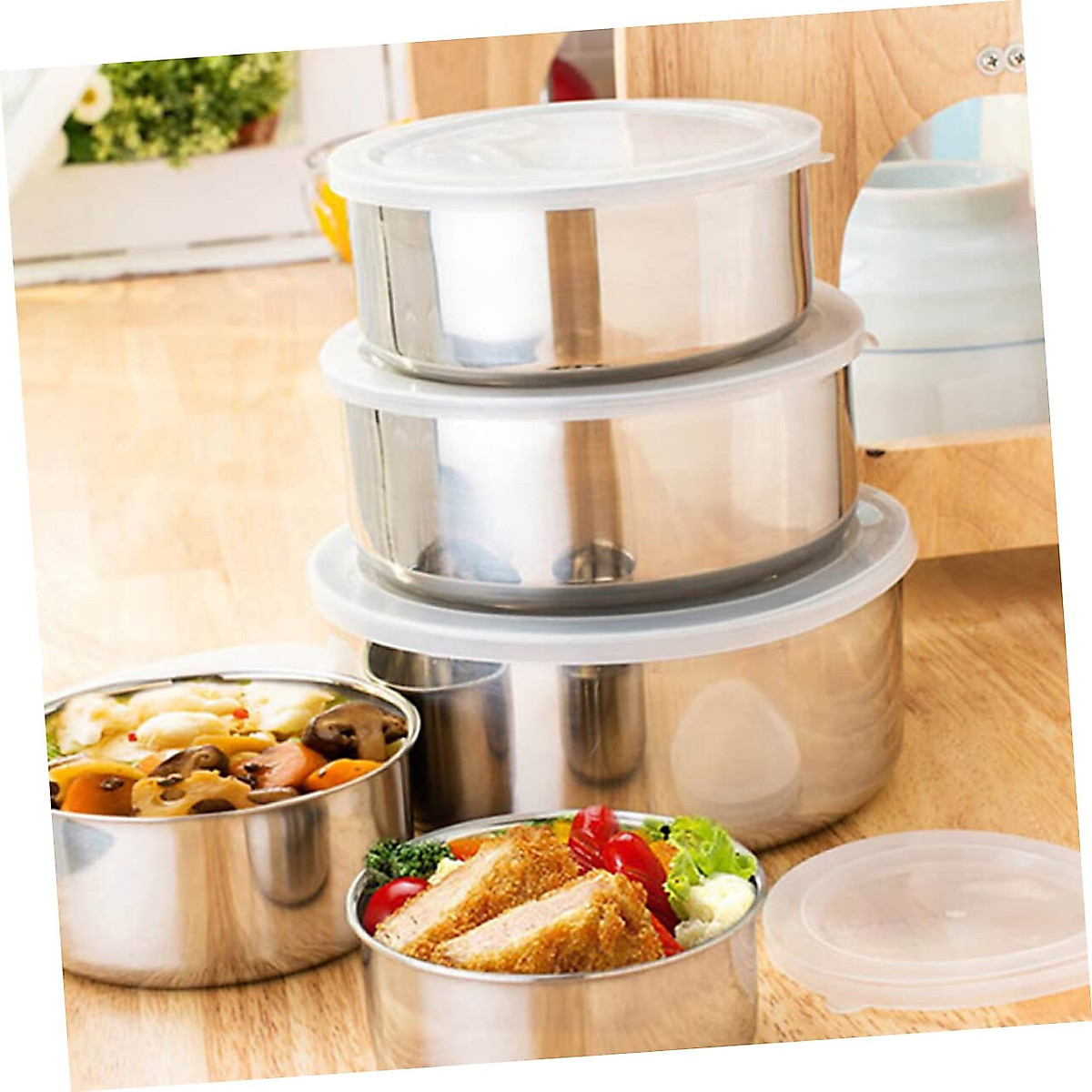 UPKOCH Snack Set Containers Pasta Containers 5pcs Box Food Prep Containers Travel Stainless Steel Bowls Home Accessories Round Crisper Sealing Bowls 5 Piece Set Lunch Box