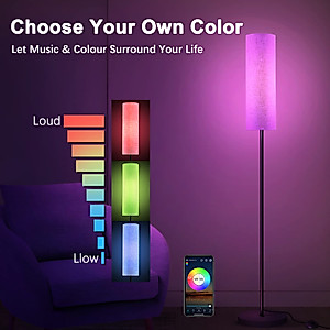 RGB Floor Lamp LED Smart: Standing Lamp Work with Alexa & Google Home | Tall Modern Bright Corner Lamps with Remote & WiFi APP for Living Room Bedroom Office Dorm, Simple Linen Lampshade Dimming Light
