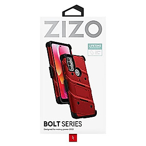 ZIZO Bolt Bundle for Moto G Power 2022 Case with Screen Protector Kickstand Holster Lanyard - Red