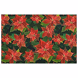 Winter Floral Bathroom Rug Red Floral Non-Slip Bathroom Mat Thin Bathroom Rug Waterproof Floor Mat for Sink Shower Tub Kitchen ES 32x20In