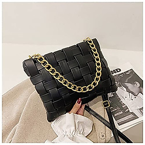 YP Women Large Crossbody Bag Woven Envelope Purses Pu Leather Shoulder Handbags (B-Black)