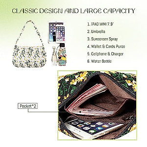 Women's Tote Bag Mini Flowers Embroidered Handbag Small Cellphone Purse Canvas Hobo Bag