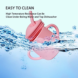 VOTSUPKITDINOK 100% Silicone Baby Training Cup,Infants Toddler Cup With Straw Spill Proof Soft Sippy Cup With Handles,5oz,6+ Months,BPA-Free(Pink)