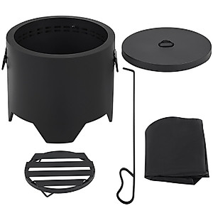 Yaheetech Smokeless Fire Pit for Outdoor Garden Patio Camping W/Silicone Fire Pit Mat & Fire Poker & Rain Cover & Lid & Log Grate, 16in