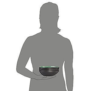 Sänger | Salad bowl Palm Beach 4 pieces, bowl for salad 4 people, stoneware tableware set for salad, handmade salad plate dishwasher safe multifunctional, salad plate green with black accents | 760ml