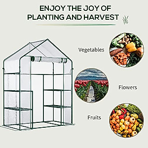 Outsunny 56" x 29" x 77" Outdoor Walk-in Greenhouse Garden Hot House with 3-Tier Shelving, Roll-Up Door & Weather Cover
