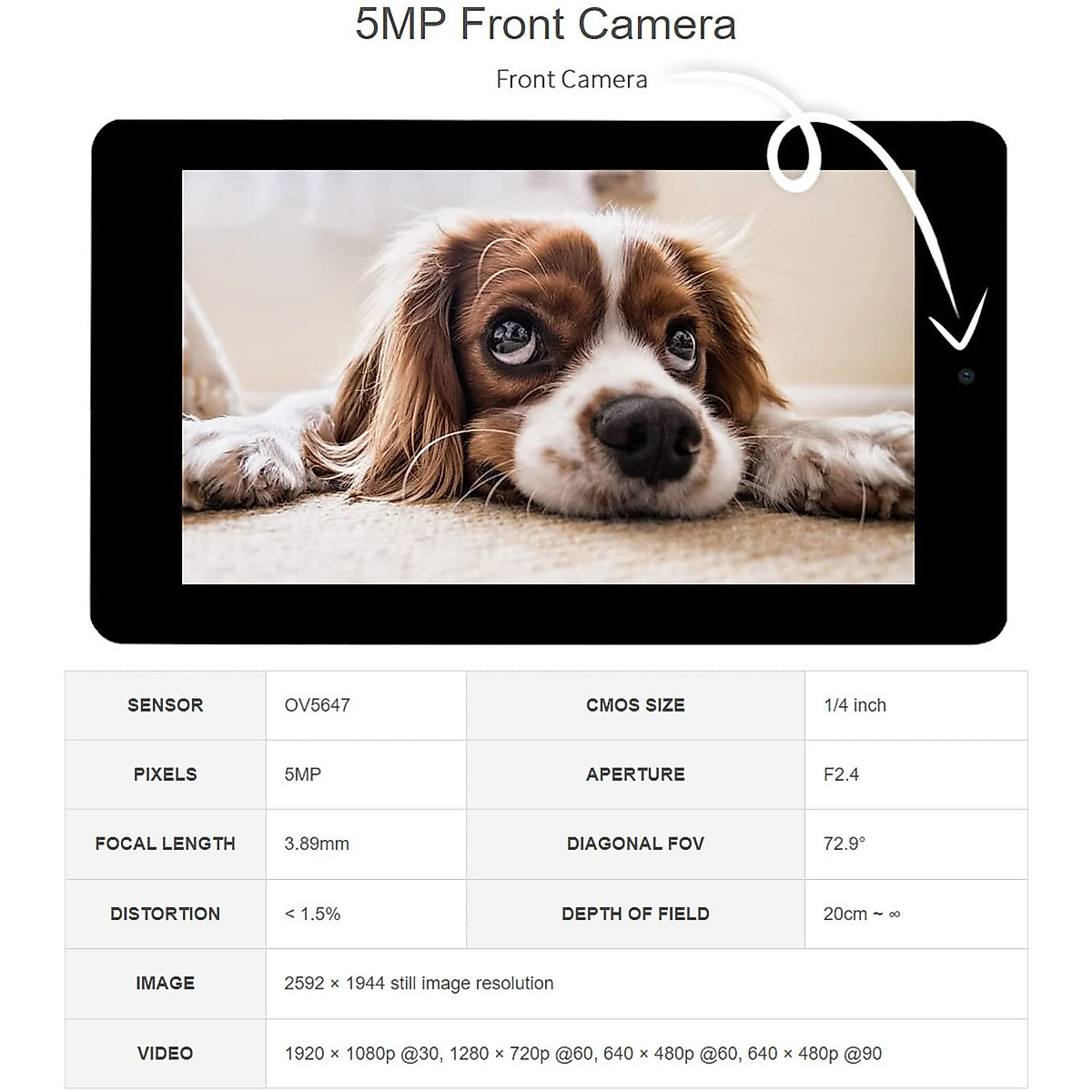 Waveshare 7inch Capacitive Touch Display Compatible with Raspberry Pi 4B/3B+/3A+/3B/2B/B+/A+/CM3/3+/4 with 5MP Front Camera 800×480 Resolution DSI Interface