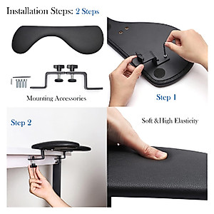 Eulps Ergonomic Forearm Support Clamp-on Leather Elbow Armrest Pad Ergonomic Desk Extender for Home and Office, Easy Typing & Pain Relief (Black)