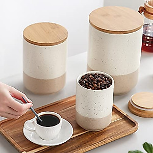 vancasso Sabine Canister Sets for Kitchen Counter, 20 OZ and 40 Oz Ceramic Food Storage Jars with Airtight Wood Lids, Large Kitchen Canisters for Coffee, Sugar, Tea, Flour, Spice