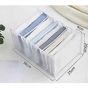3 Pack Washable Wardrobe Clothes Organizer, Jeans Leggings Compartment Storage Box Closet, Drawer Organizers for Clothing, Folding Clothes Mesh Separation Organizer (White Jeans+T-shirts+Leggings)